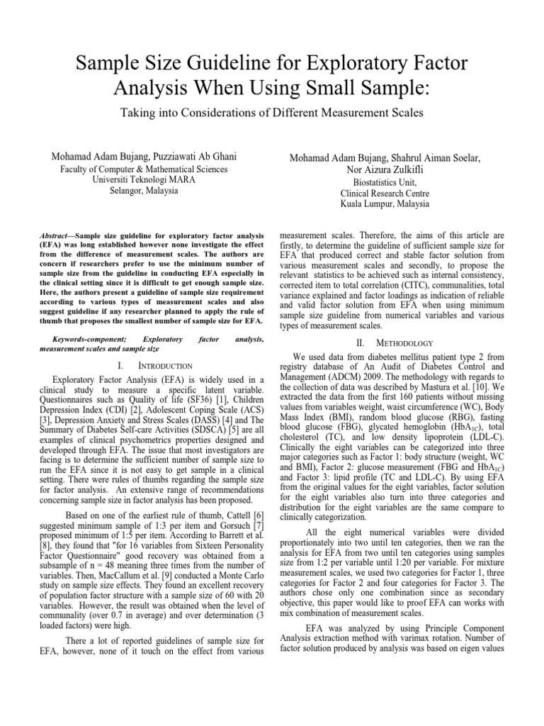Sample Size Guideline For Exploratory Factor Analysis When Using Small ...