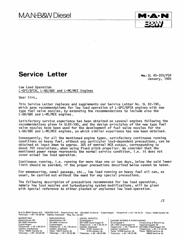 M.A.N - B&W Diesel: Service Letter | PDF | Turbocharger | Engines