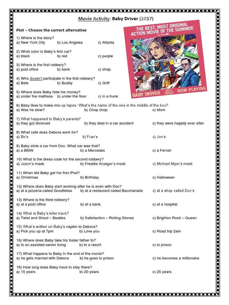 Movie Activity: Baby Driver (2017) : Plot - Choose The Correct ...