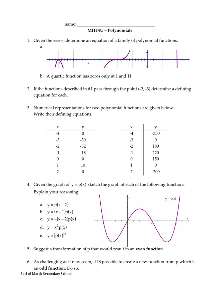 MHF4U - Chapter 1.2 Assignment | PDF