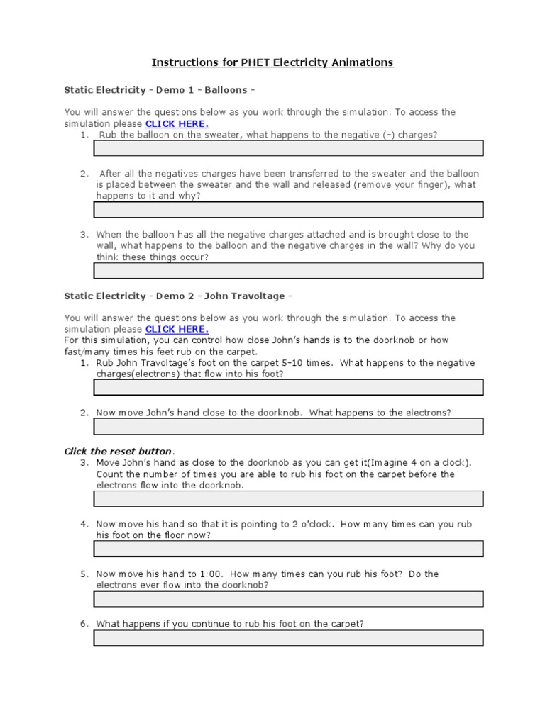 PHET Static Electricity Simulation Guide | PDF | Social Science ...