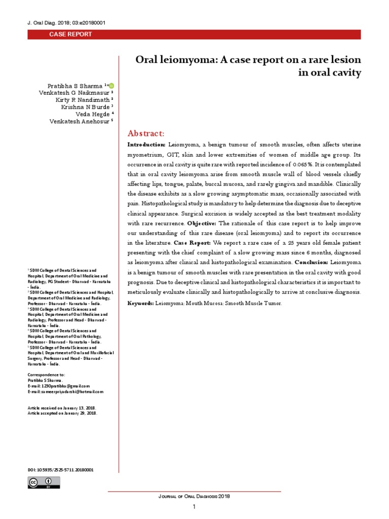 Oral Leiomyoma: A Case Report On A Rare Lesion in Oral Cavity | PDF ...