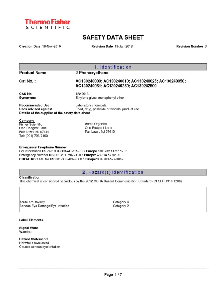 Phenoxyethanol MSDS | PDF | Personal Protective Equipment | Firefighting