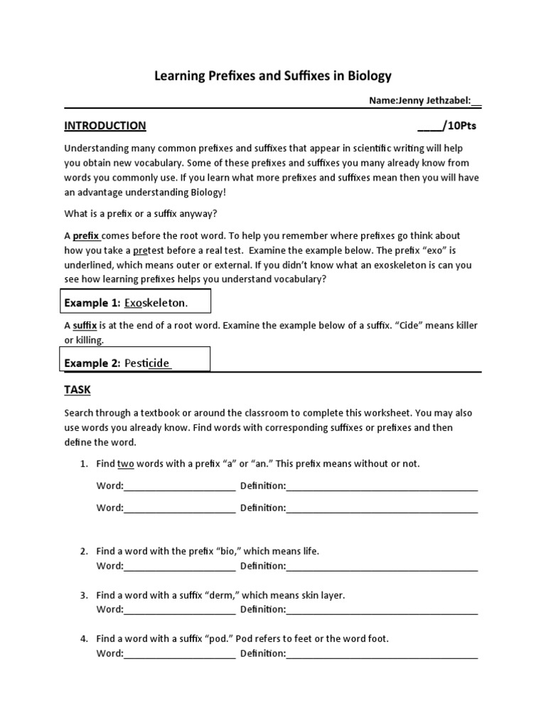 Biology Prefixes and Suffixes Guide | PDF | Communication | Linguistics
