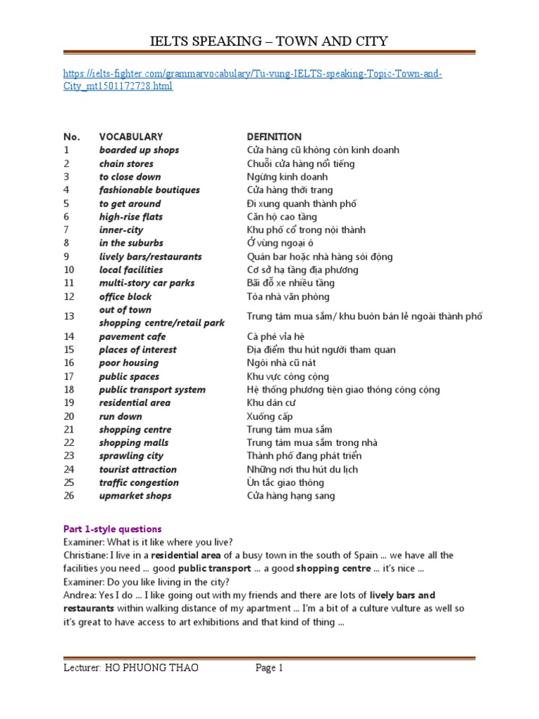 IELTS Vocabulary: Town and City | PDF