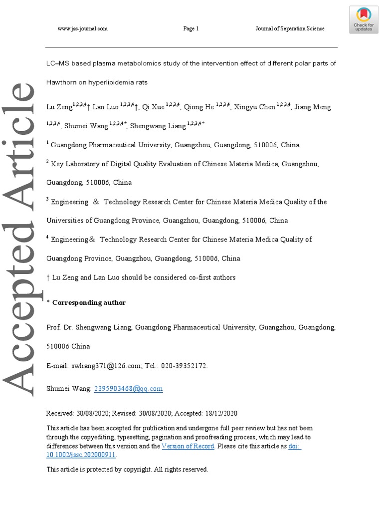 Journal of Separation Science: Version of Record Doi: 10.1002/jssc ...