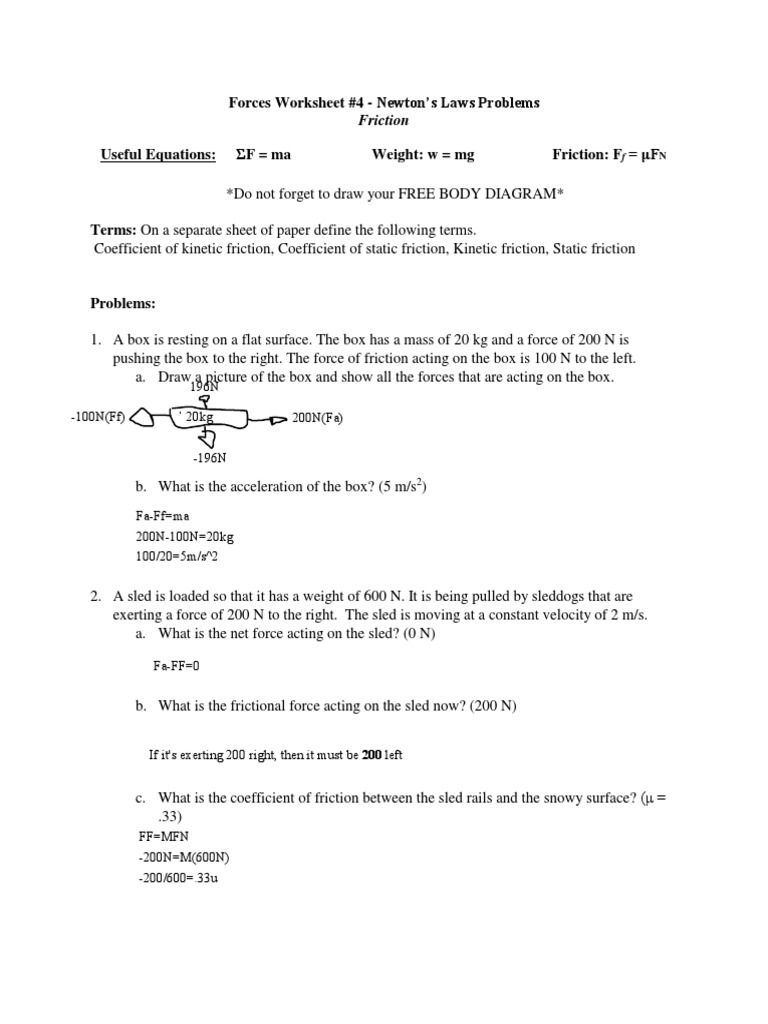 Forces Worksheet #4 - Newton's Laws Problems: Friction | PDF | Friction ...
