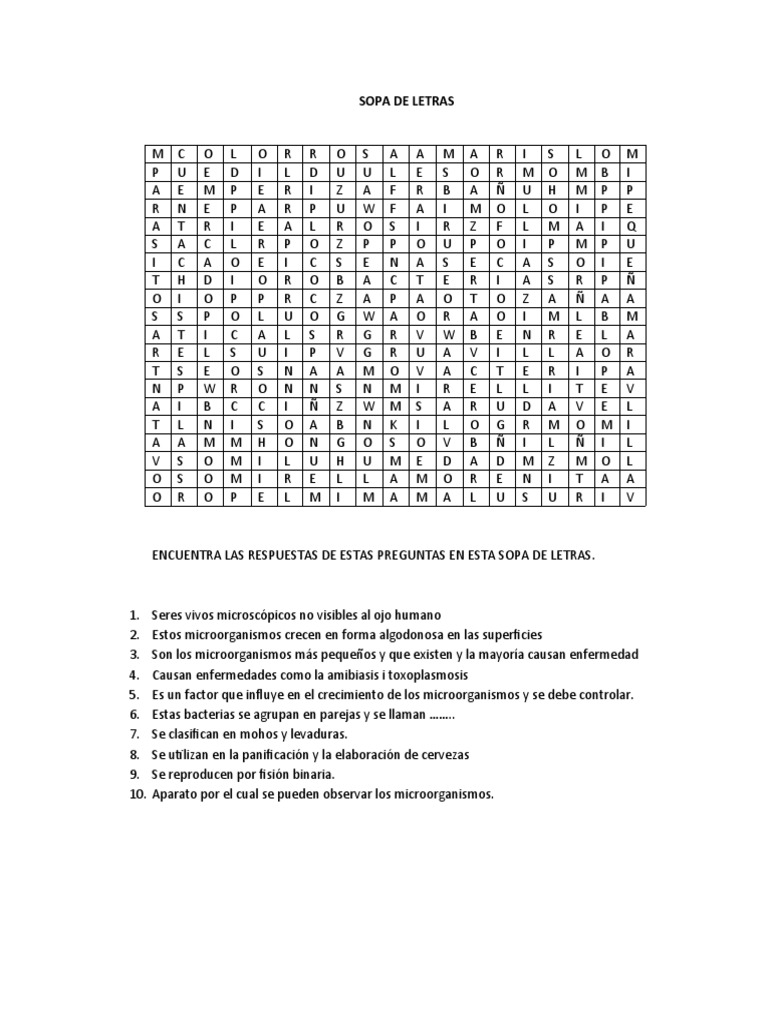 Sopa de Letra Microorganismos | PDF | Microorganismo | Organismos
