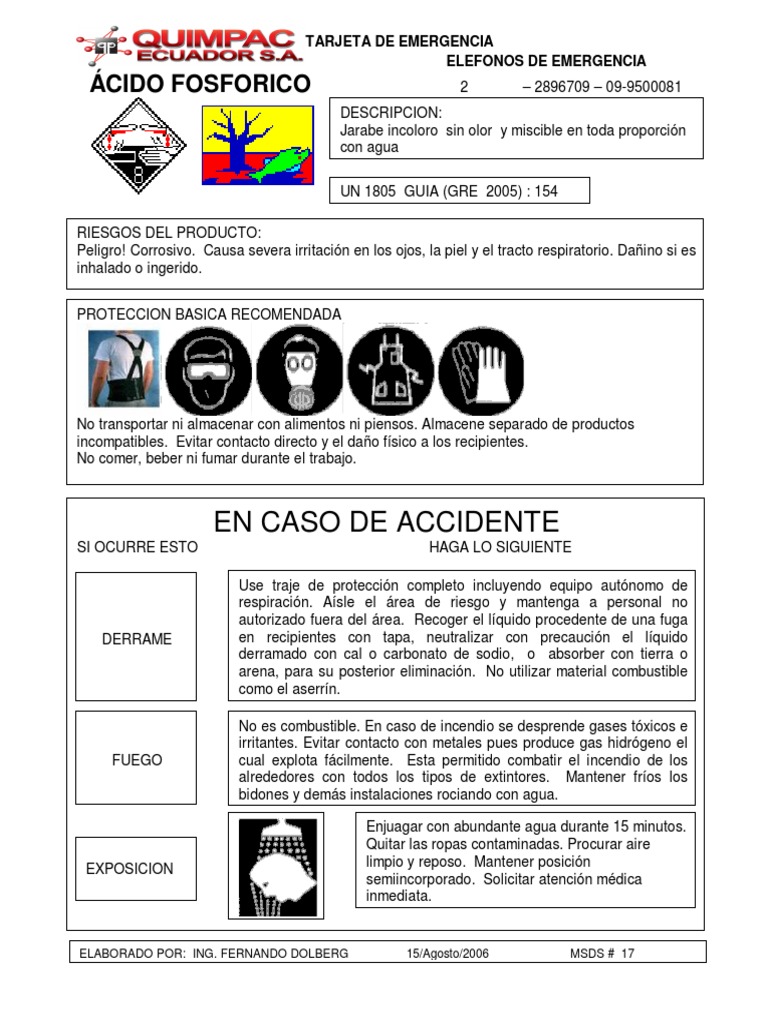 Msds De Acido Fosforico