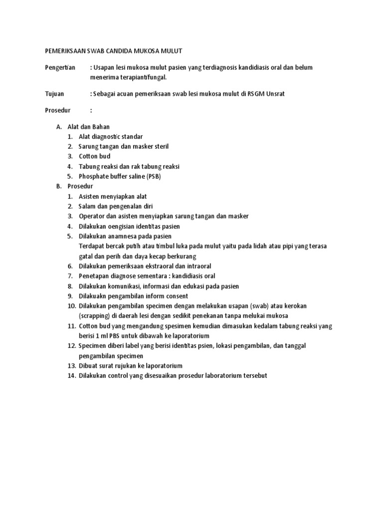 Swab Candida Mukosa Mulut | PDF