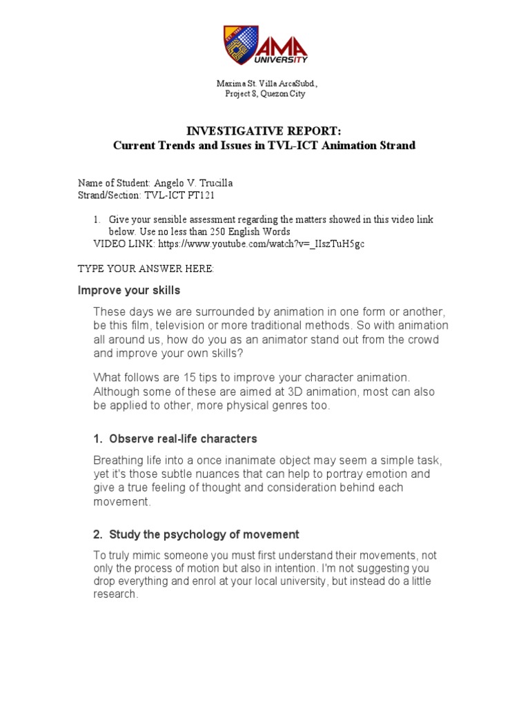 Investigative Report: Current Trends and Issues in TVL-ICT Animation ...