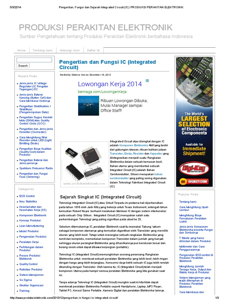 Pengertian, Fungsi Dan Sejarah Integrated Circuit (IC) PRODUKSI PERAKITAN ELEKTRONIK | PDF ...