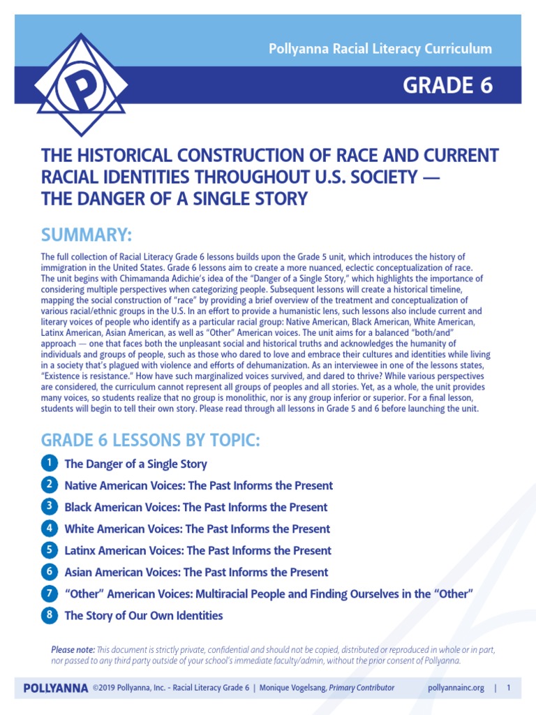 Racial Literacy - Final Lessons Grade 6 | PDF | Race (Human ...