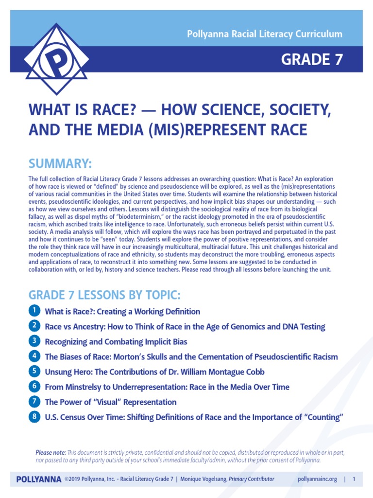 Racial Literacy - Final Lessons Grade 7 | PDF | Race (Human ...
