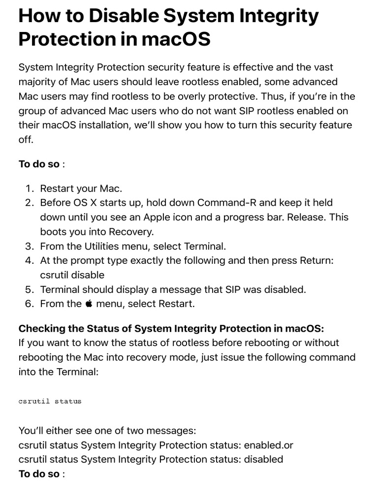 How To Disable System Integrity Protection in macOS - AppKed | PDF