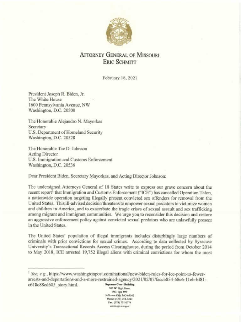 Attorney General Moody Urges Biden Administration To Reverse Decision