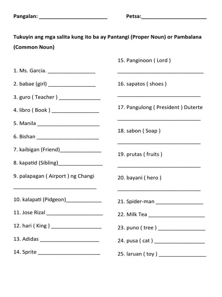 Pangngalang Pantangi at Pambalana 2 | PDF