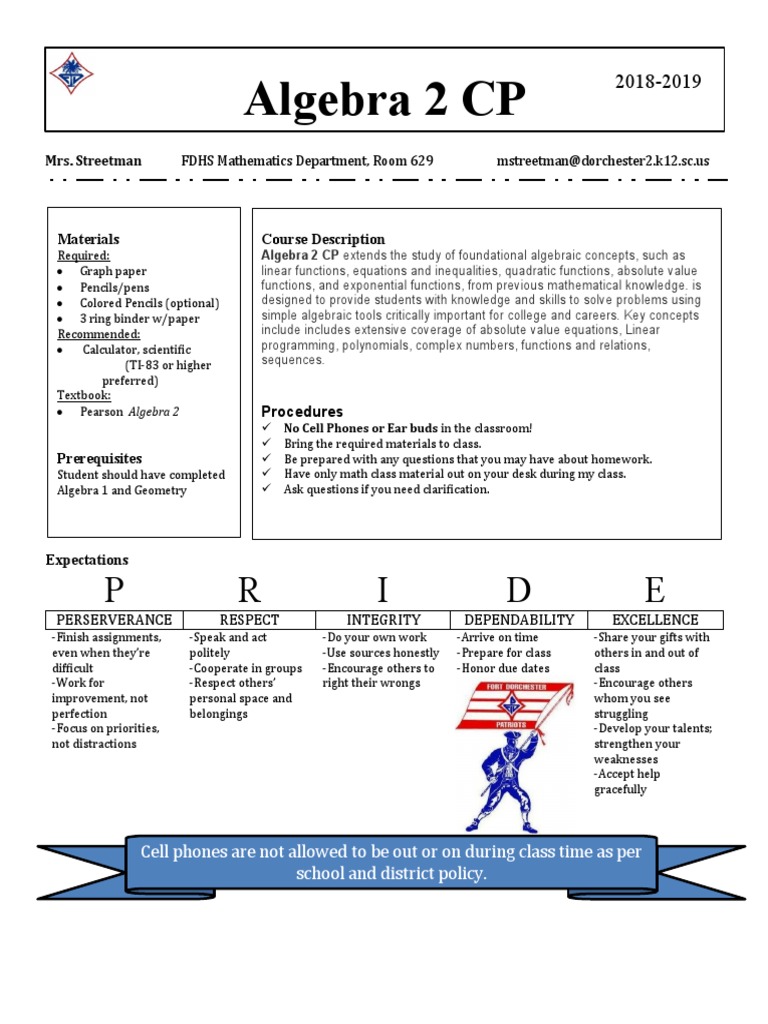 2018-2019 Algebra 2 Syllabus | PDF | Algebra | Function (Mathematics)