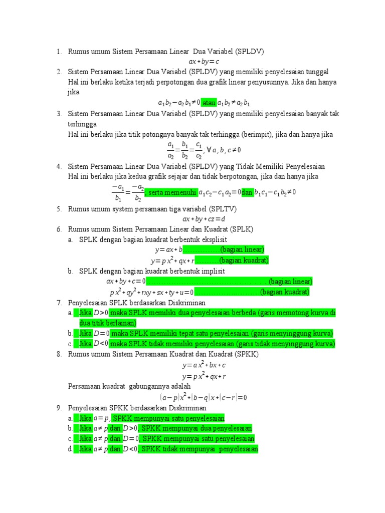 Rumus Umum Sistem Persamaan Linear Dua Variabel | PDF