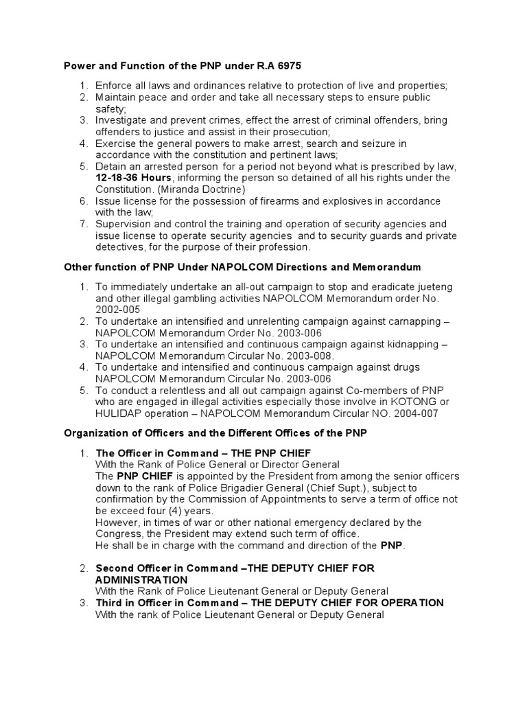 Power and Function of The PNP Under R | PDF | Police | Legal Action