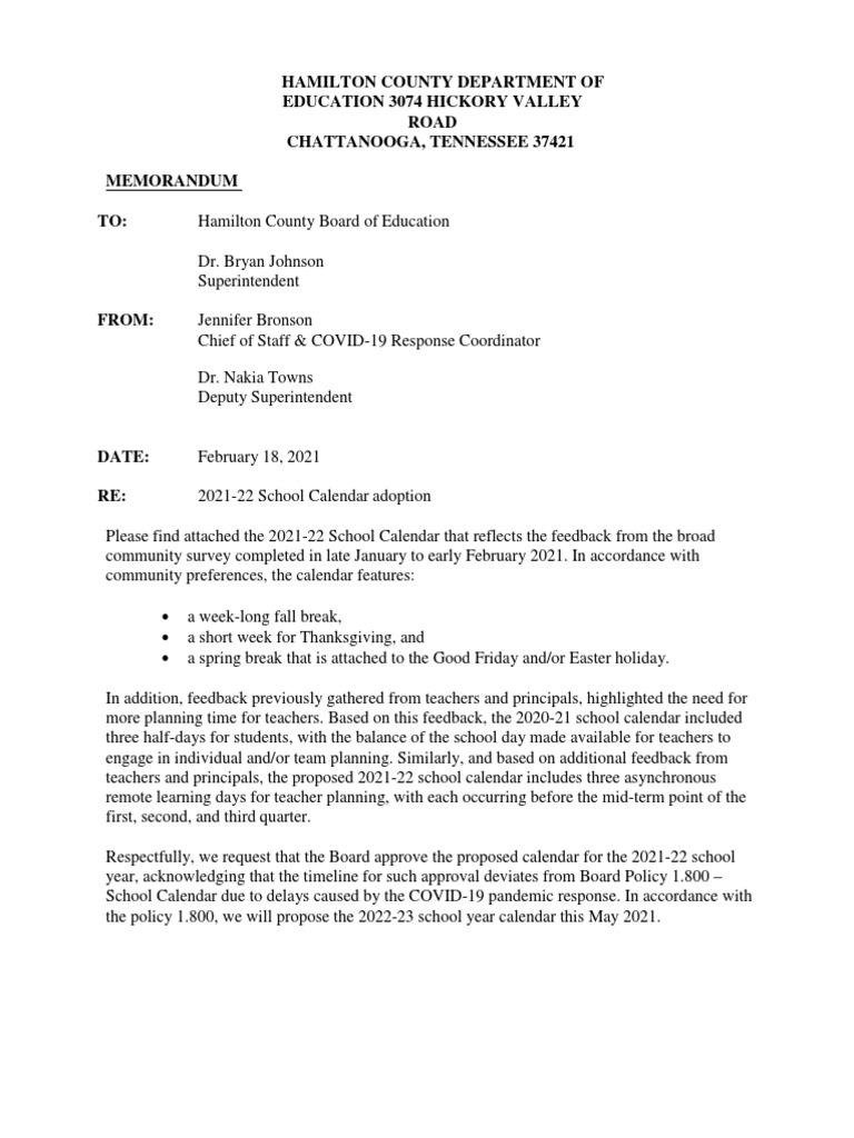 Hamilton County Schools Approved 2021-2022 Calendar | PDF | Academic ...