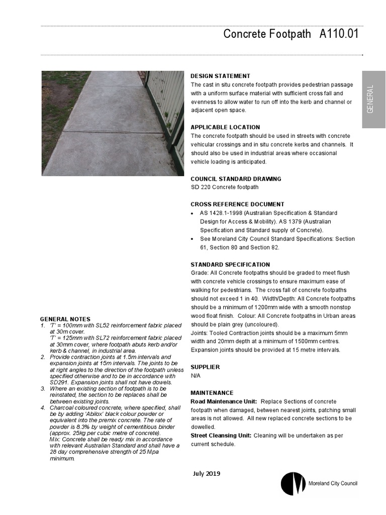 Concrete Footpath Design Standards | PDF | Sidewalk | Concrete