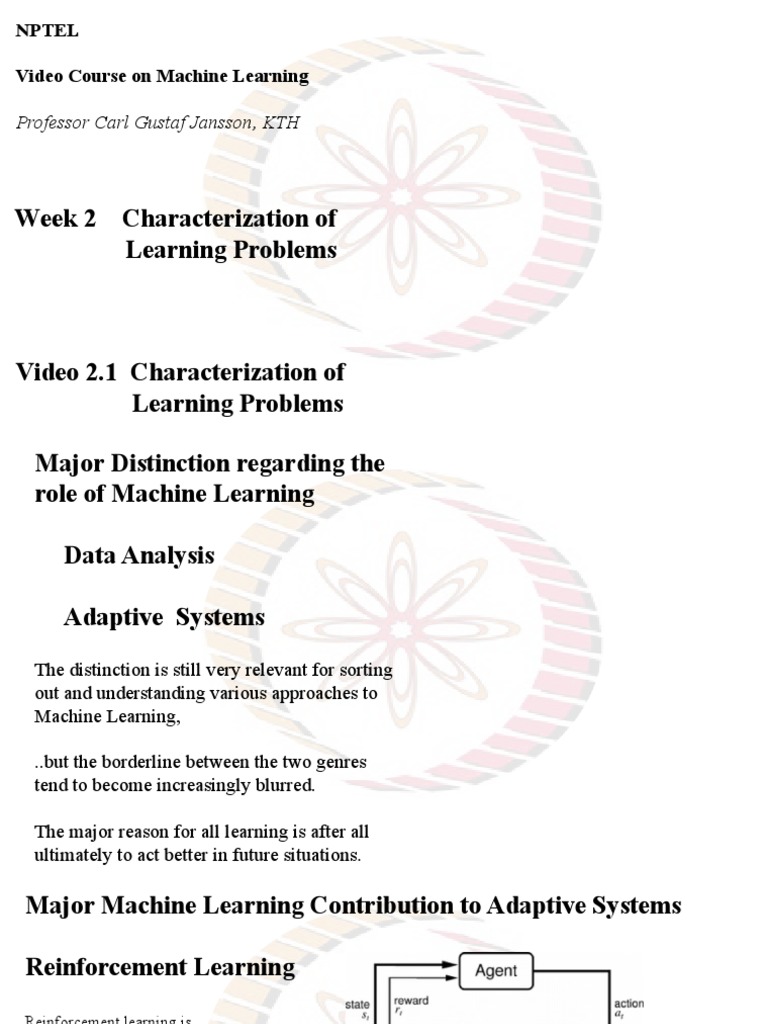 Week 2 Characterization of Learning Problems: Professor Carl Gustaf Jansson, KTH | PDF ...