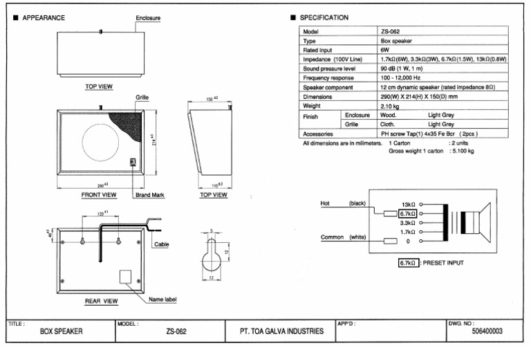 5711 Zs 062 Box Speaker Specification | PDF