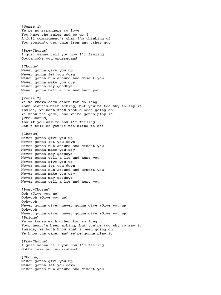 Rickroll Song Lyrics | PDF | Song Structure | Songs