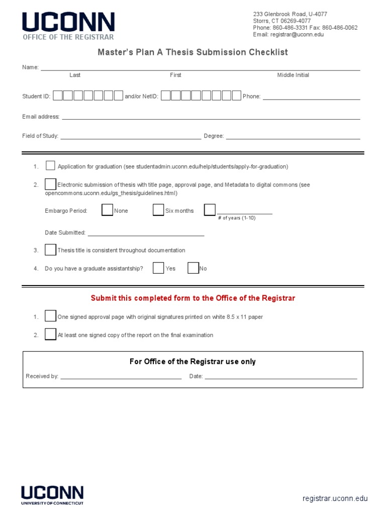 UC NN: Master's Plan A Thesis Submission Checklist | PDF