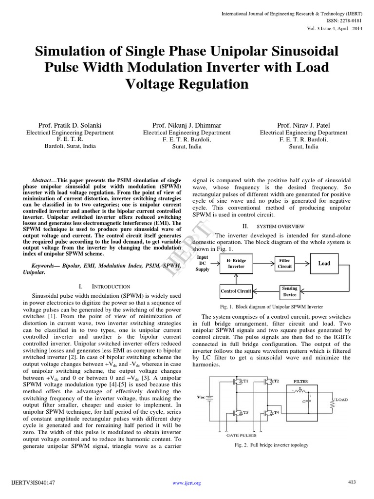 Simulation of Single Phase Unipolar Sinusoidal Pulse Width Modulation Inverter With Load Voltage ...