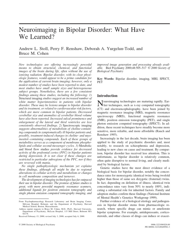 Neuroimaging in Bipolar Disorder | PDF | Magnetic Resonance Imaging ...