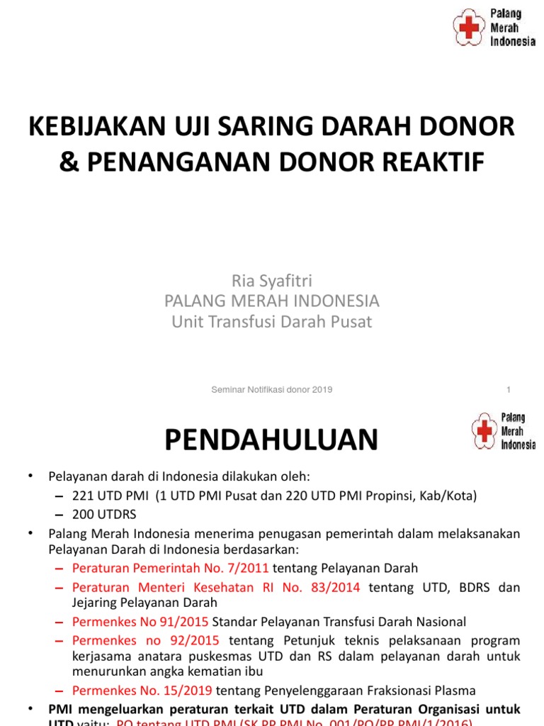 Kebijakan Uji Saring DRH Donor Penanganan Donor Reaktif Rev 4 DR Ria | PDF