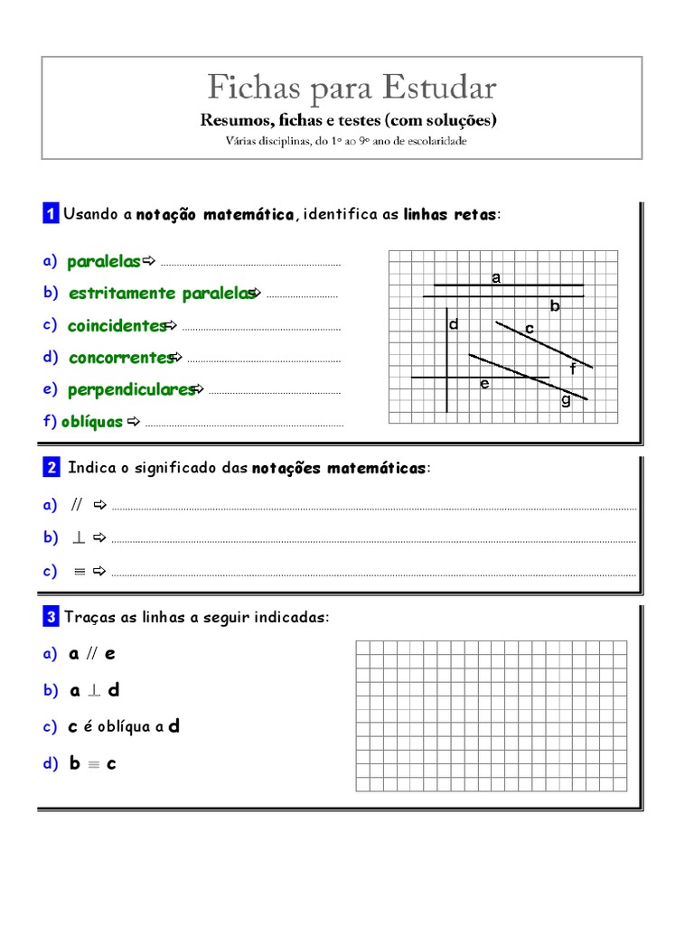 Ficha Matematica 5 Ano Retas Semirretas Segmentos de Reta Posicao ...