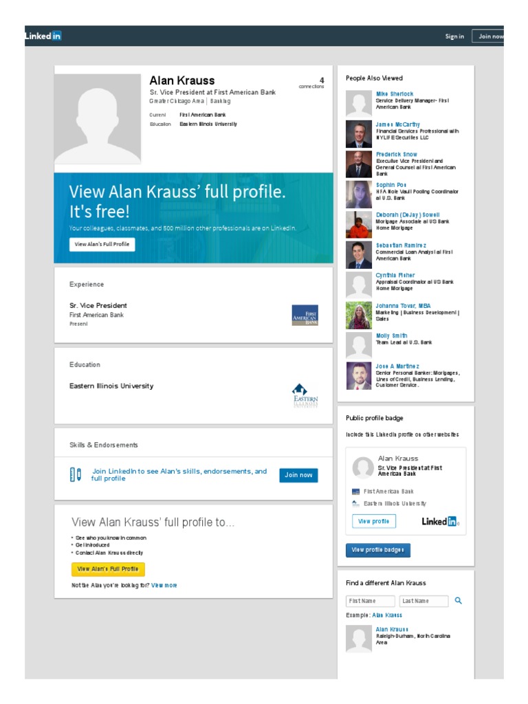 Alan Krauss - Sr. Vice President - First American Bank | PDF | Linked ...