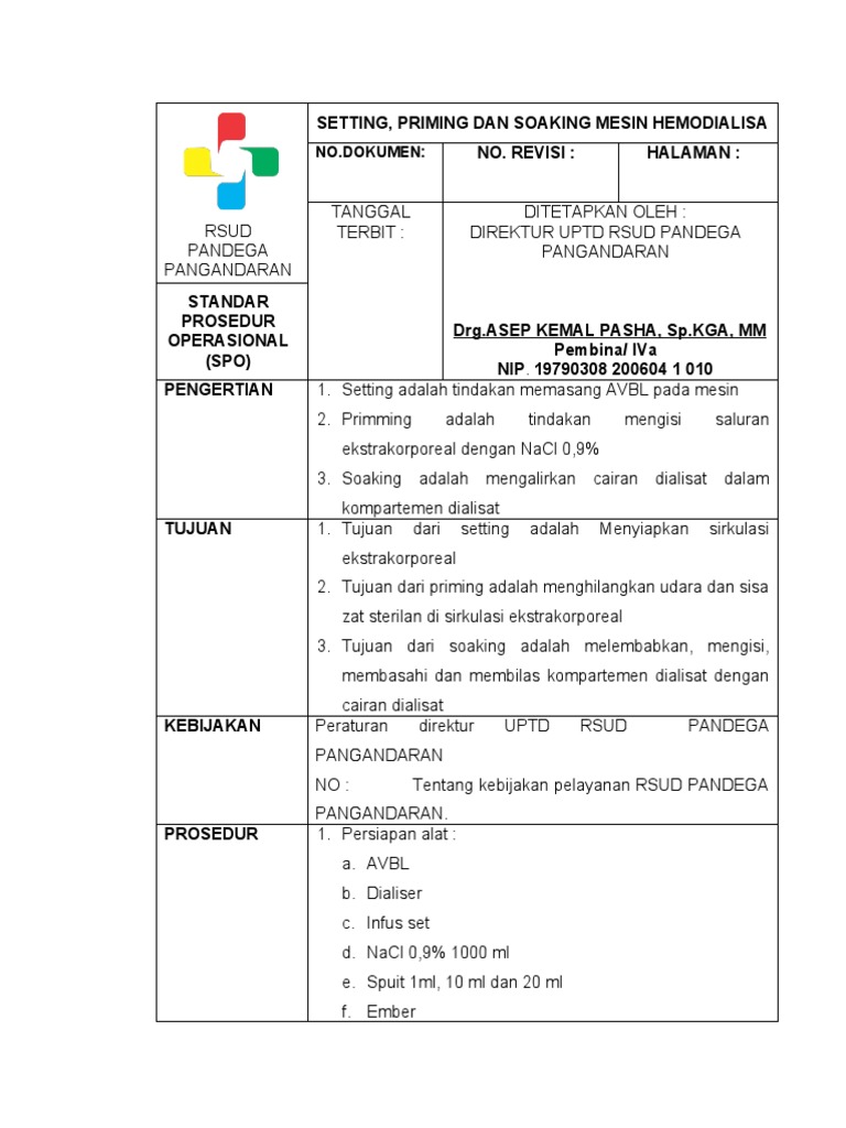 SOP Setting, Primming Dan Soaking Mesin HD Pandega | PDF