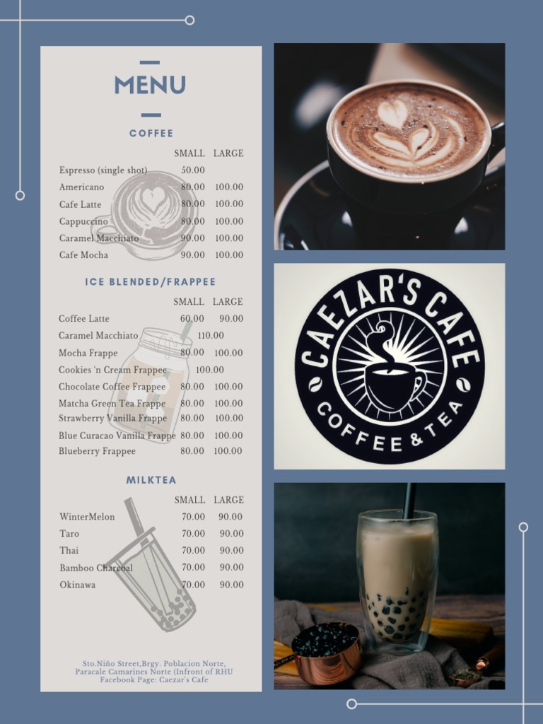 Pale Navy Blue Coffee Drinks Menu | PDF | Coffeehouse | Foods