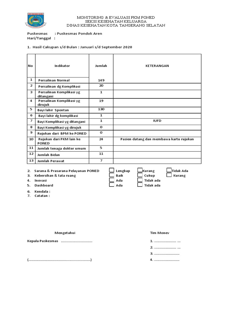 Form MONEV PONED 2020 | PDF