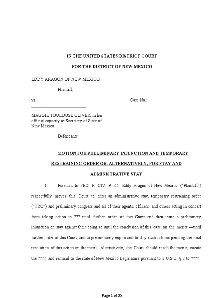 Motion For Stay and TRO in NM | PDF | Injunction | U.S. State