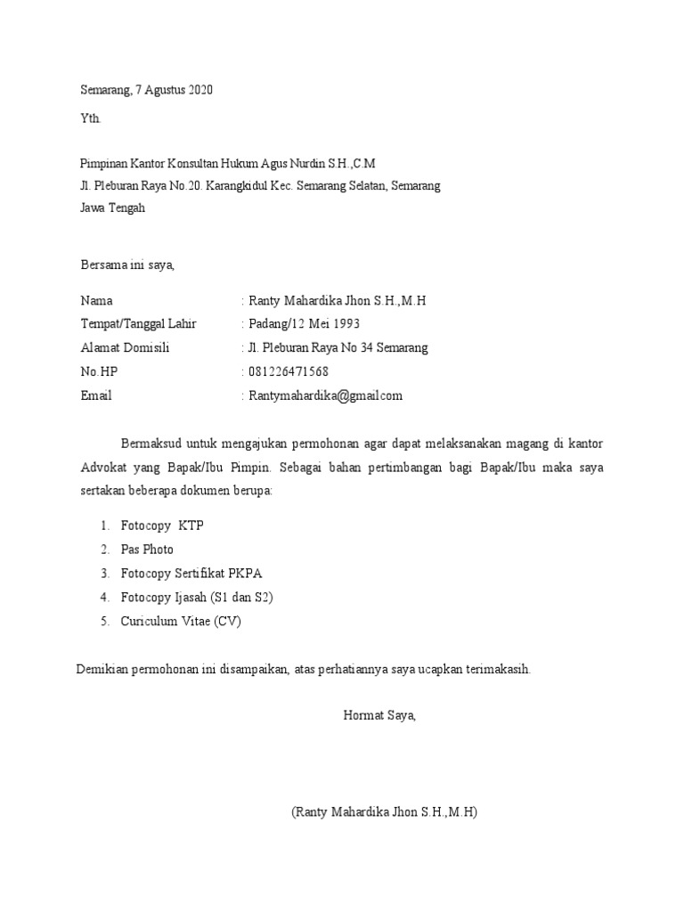 Lamaran Magang | PDF | Karier & Perkembangan