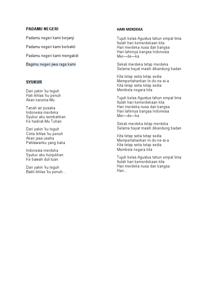 Lirik Lagu Wajib Nasional | PDF