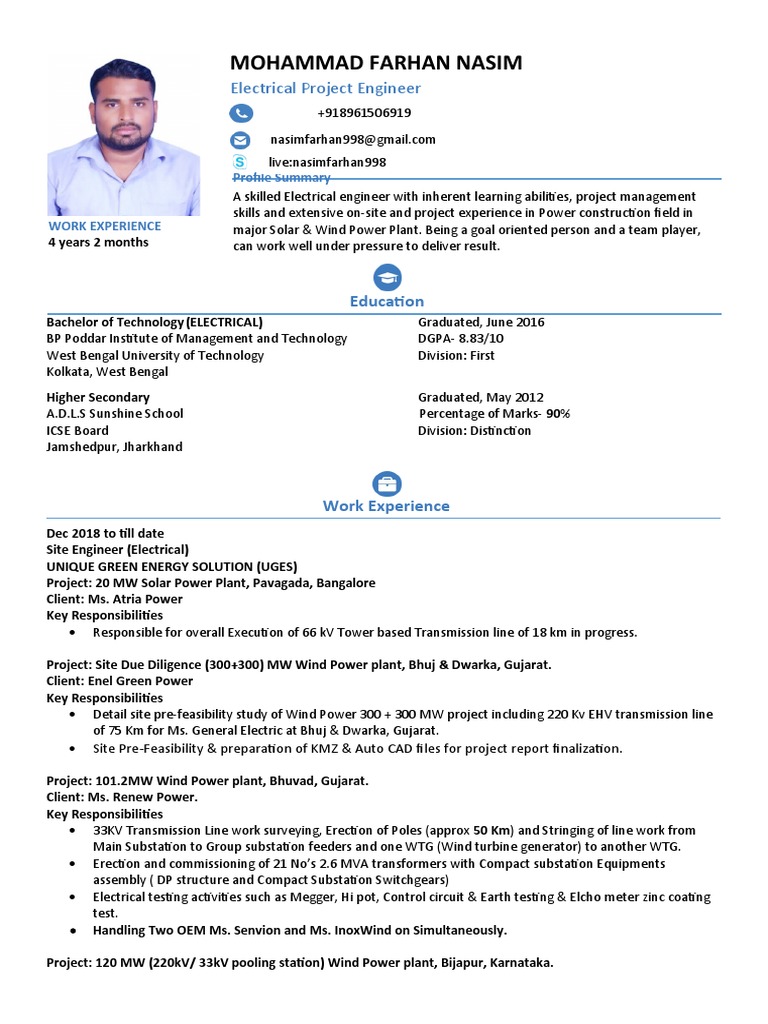 Electrical Engineer Resume | PDF | Electrical Substation | Electric ...