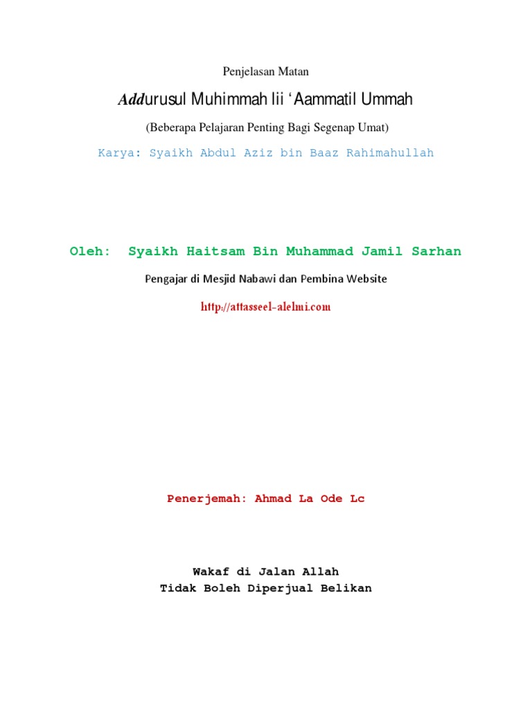 Terjemah Durus Muhimmah | PDF
