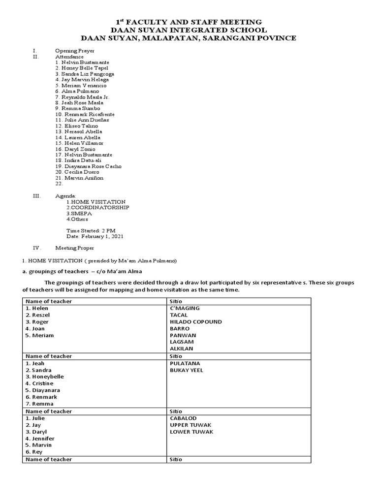 1 Faculty and Staff Meeting Daan Suyan Integrated School Daan Suyan, Malapatan, Sarangani ...