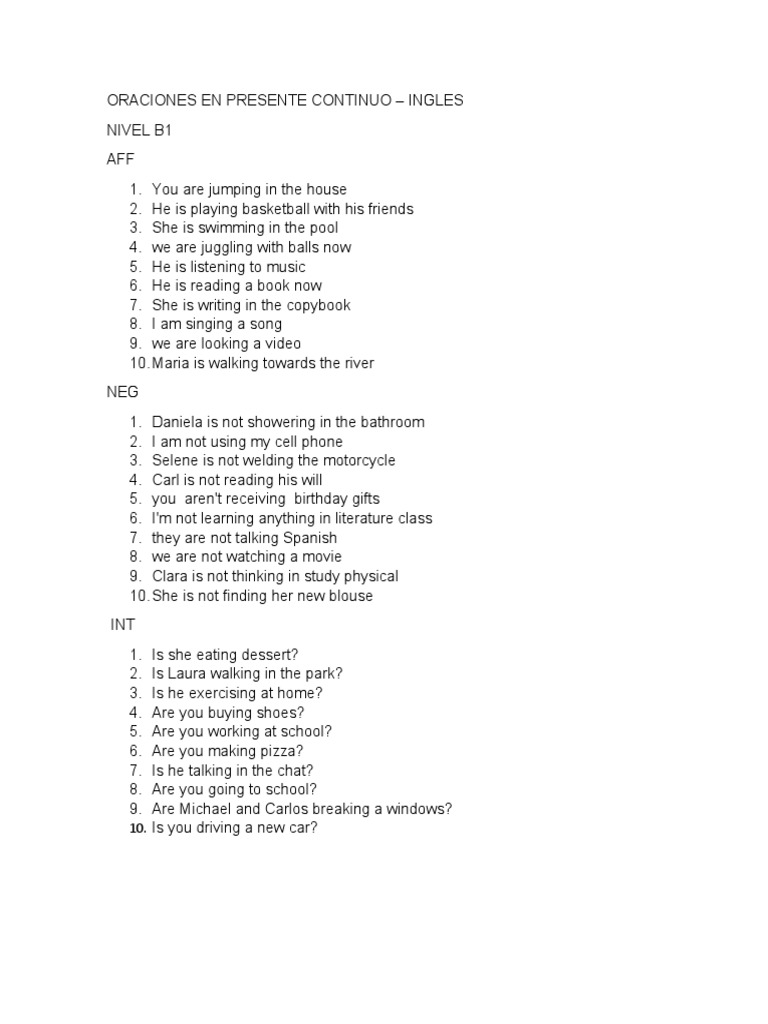 Oraciones Presente Continuo | PDF