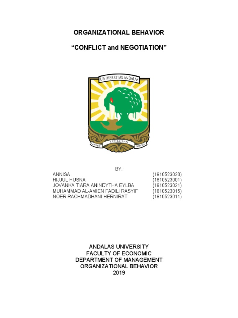 Organizational Behavior "Conflict and Negotiation" | PDF | Conflict (Process) | Bargaining