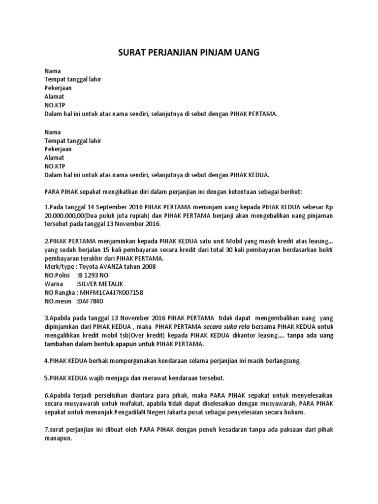 Surat Perjanjian Pinjam Uang WANDI | PDF