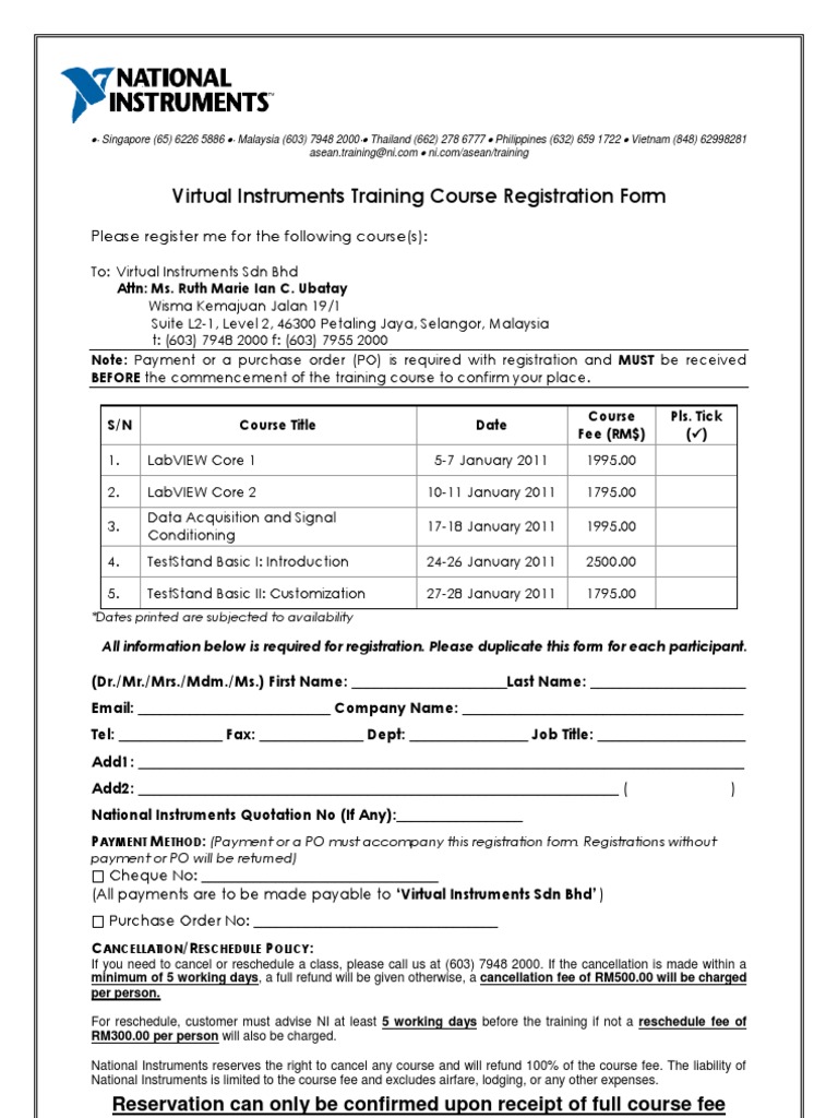 Virtual Instruments Training Registration | PDF | Fee | Receipt