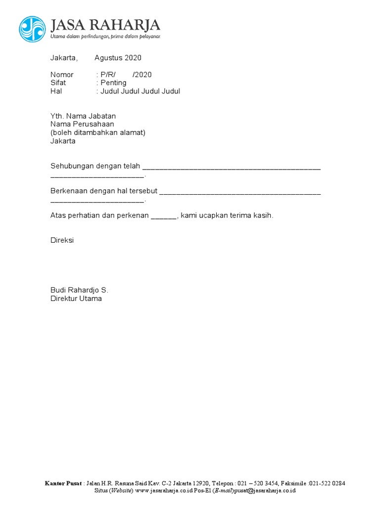 Contoh Surat Ke Relasi Berlogo | PDF