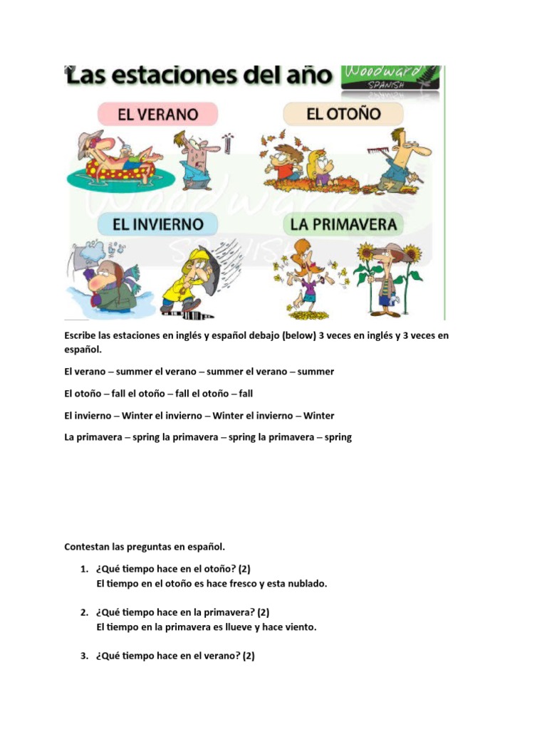 Ropa y clima por estaciones en inglés y español | PDF